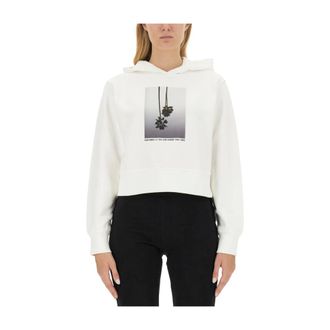 Palm Angels Femme, Sweatshirts et sweats &agrave; capuche, Blanc, Taille: 42 FR SweaT-shirt Logo &Eacute;l&eacute;gant et Confortable