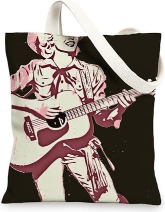 Generic Sacs fourre-tout en toile de style occidental, sacs dépicerie réutilisables, légers et lavables avec bandoulière, noir, 13x15 Inch