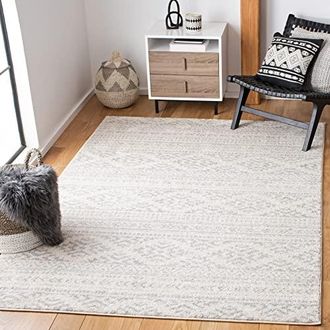 Safavieh Boho Teppich für Wohnzimmer, Esszimmer, Schlafzimmer - Tulum Collection, Kurzer Flor, Elfenbein und Hellgrau, 160 X 229 cm