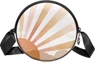 Generic Sac &agrave; bandouli&egrave;re Circle pour femme, imprim&eacute; soleil, petit sac &agrave; dos &agrave; bandouli&egrave;re avec fermeture &eacute;clair, bretelles r&eacute;glables, sac &agrave; main rond d&eacute;contr