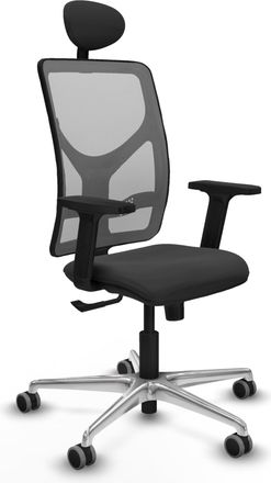 Piqueras y Crespo Schreibtischstuhl aus grauem Netzstoff, mit 2D-Armlehnen, h&ouml;henverstellbarer Lendenwirbelst&uuml;tze und festem Kopfteil, ausgestattet mit 3 Positionen und