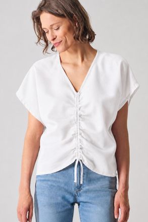 Hempage Hempage Damen vegan Bluse Raffbluse Sommer Wei&Atilde;Y