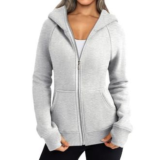 Generic Sweatshirt Sherpa &agrave; capuche zipp&eacute; pour femme - Veste polaire surdimensionn&eacute;e pour lautomne et lhiver, gris clair, XXL
