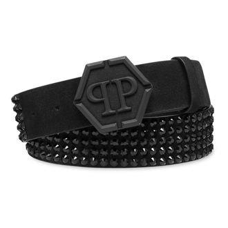 Philipp Plein Homme, Accessoires, Noir, Taille: 120 CM Suede Belt Stones