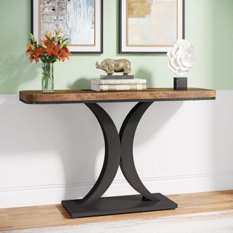Tribesigns Table Console Industrielle, Table de Hall dentr&eacute;e &eacute;troite de 100 cm avec Base g&eacute;om&eacute;trique, Table dappoint de Couloir Rustique pour Salon, entr&eacute;e