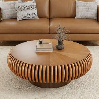 Generic Handgefertigter runder Trommel-Couchtisch mit stabilem MDF-Sockel, runder Couchtisch aus Holz f&uuml;r das Wohnzimmer, moderner Landhaus-Mitteltisch f&uuml;r de