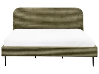 Beliani Polsterbett Cord gr&uuml;n mit Lattenrost 180 x 200 cm Metallf&uuml;&szlig;e schwarz Flayat