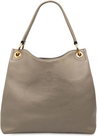 Prada Shopper - Vitello Phenix Logo Tote - Gr. unisize - in Grau - f&uuml;r Damen