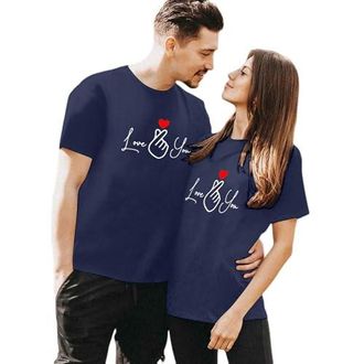Generic T-shirt &agrave; manches courtes et col rond imprim&eacute; pour femme 2026 Saint-Valentin, noir fonc&eacute;, XXL