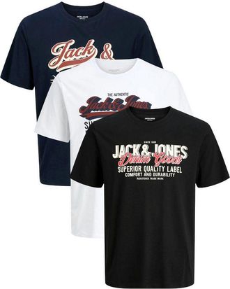 Jack & Jones Print-Shirt stilvolle Slim-Fit und Regular Shirts (Spar Set, 3er-Pack) Shirts mit Printaufdruck aus Baumwolle
