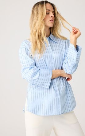 Knowledge Cotton Apparel Damen vegan Hemd Dew Relaxed Stripe Blau