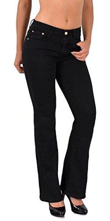 ESRA Jean Femme Bootcut Jean pour Femmes Pantalon en Jean Femme Noir et Bleu Grande Taille B100