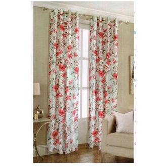 Trade Shop Rideau &agrave; Fleurs Rouges 140x280cm Double Panneau Voile Avec 8 Anneaux