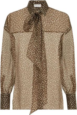 Brunello Cucinelli Femme, Blouses et Chemises, Brun, Taille: 38 FR Chemisier en Soie Transparente