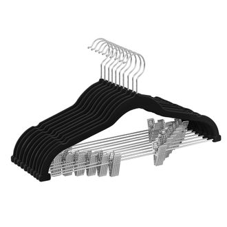 Songmics Kleiderbügel Samt, 10er Set, Rockbügel, 42,5 cm breit, mit verstellbaren Clips, rutschfest, platzsparend, für Hosen, Mäntel, Kleider, schwarz CRF012B1