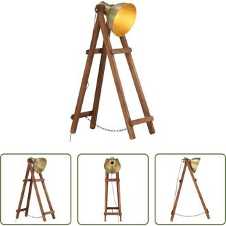 vidaXL vidaXL Abat-jour en fer - Lampadaire Laiton E27 Bois de manguier massif