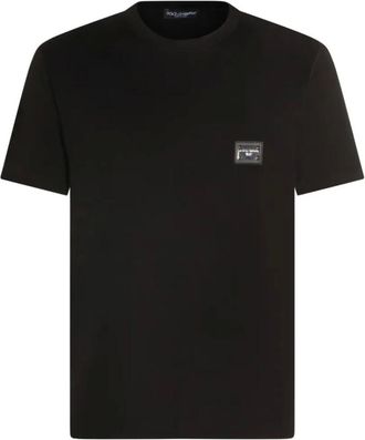 Dolce & Gabbana Homme, Tops, Noir, Taille: 2XL T-shirt en coton avec logo floqu&eacute; imprim&eacute; sur lensemble