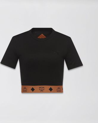 MCM T-Shirt mit Monogramm und verk&uuml;rzter L&auml;nge BLACK COTTON