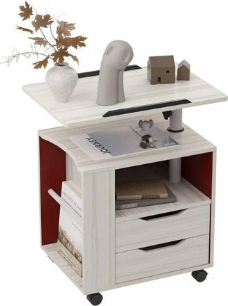 Soges Soges - Table de chevet sur roulettes, table dappoint avec 2 tiroirs, meuble de rangement avec panneau supérieur, pivotant à 360 degrés, érable