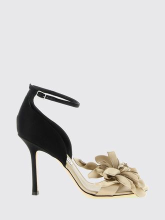 Jimmy Choo London Coko Sandalen aus Satin mit hohem Stiletto-Absatz und Blume