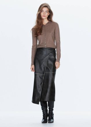 Mango Jupe crois&eacute;e en cuir synth&eacute;tique noir - Femme - 34 - MANGO