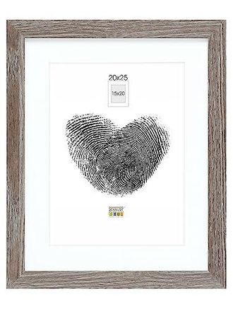 Deknudt Frames Bilderrahmen mit Passepartout - Grau Holzfarbe - S66KH3 P1 20x25cm f&uuml;r Bild 15x20cm - Bilderrahmen Holz MDF - Bilder aufh&auml;ngen oder ausstellen