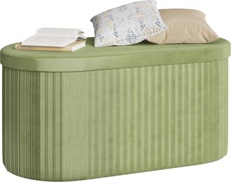 Woltu Sitzbank mit Stauraum, Sitztruhe faltbar mit Deckel, Sitzbank aufbewahrungsbox, Truhenbank, Polsterbank rund aus Velvet MDF, 76x38x38 cm,Gr&uuml;n