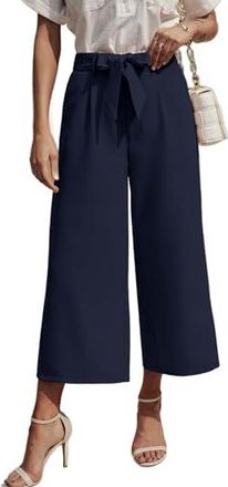 Zeagoo Pantalon large pour femme - D&eacute;contract&eacute; - D&eacute;contract&eacute; - &Eacute;l&eacute;gant - Taille haute - Couleur unie - Avec poches - Taille S &agrave; XXL, bleu marine, XL