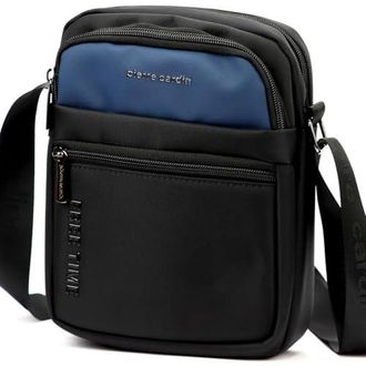 Pierre Cardin Sac &agrave; bandouli&egrave;re pour homme Cuir v&eacute;g&eacute;talien Produit v&eacute;g&eacute;talien 18x25x6 cm 2061-ALAN09, Noir et bleu, Taille unique