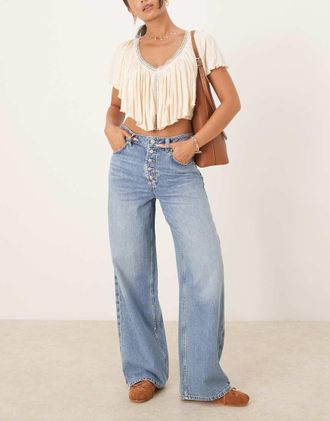 Free People Nia - Jean boyfriend ample - Bleu clair délavé