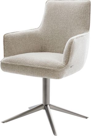 DELIFE Esszimmerstuhl Heira-Flex mit Armlehnen Fu&szlig;kreuz Graphit Webstoff Soft Beige 360&deg; drehbar Wippfunktion Taschenfederkern