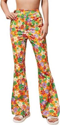 Minetom Femme Taille Haute Pantalon Patte delephant Bootcut Flare Évasé Pants Imprimé Années 70 Carnaval Hippie Disco Costume A Vert M