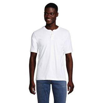 Lands End Kurzarm-Super-T Henleyshirt, Herren, Gr&ouml;&szlig;e:52-54 regular, Wei&szlig;, Baumwolle, by Lands End
