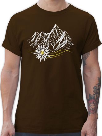 Shirtracer T-Shirt Herren - Kompatibel mit Oktoberfest - Edelwei&szlig; Berge Wandern Wanderlust Berg Ruft Alpen - M - Braun - Shirt Bild Mann Oktoberfest-t-Shirt bayr