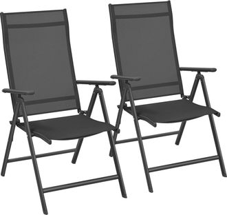 Songmics Gartenstuhl, faltbar, 2 St&uuml;ck, Sitz, f&uuml;r den Au&szlig;enbereich, Metallrahmen, R&uuml;ckenlehne in 8 Positionen verstellbar, Tragf&auml;higkeit 150 kg, Schwarz GCB29B