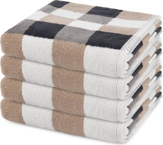 ROSS 4er Set Cashmere Feeling Karo Handt&uuml;cher - 100% Baumwolle, Garngef&auml;rbter Walkfrottee 500 g/m&sup2;, Flauschig weich & saugstark, Pflegeleicht - modischen F