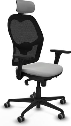 Piqueras y Crespo B&uuml;rostuhl aus Kunstleder mit 3D-Armlehnen, h&ouml;henverstellbare Lendenwirbelst&uuml;tze und Kopfteil, h&ouml;henverstellbar und neigbar, Schwarz/Hellgrau