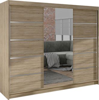 Mirjan24 Kleiderschrank Dotan VI mit Spiegel, Kleiderstange und F&auml;cher, Schlafzimmerschrank, Schwebet&uuml;renschrank, Dielenschrank, Garderobenschrank (Sonoma/Sono