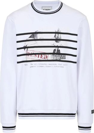 Iceberg Homme, Sweatshirts et sweats &agrave; capuche, Blanc, Taille: S SweaT-shirt blanc optique coupe r&eacute;guli&egrave;re en m&eacute;lange de molleton de coton avec imprim&eacute; Looney
