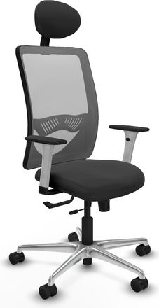 Piqueras y Crespo Schreibtischstuhl aus grauem Netzgewebe mit wei&szlig;en und schwarzen Armlehnen, h&ouml;henverstellbare Lendenwirbelst&uuml;tze und festes Kopfteil, ausgestattet mit