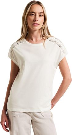 Street One Damen A323312 T-Shirt mit Häkeldetails, Off White, 34