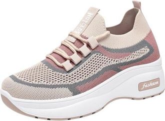 Generic Chaussures décontractées pour femme - Baskets compensées en maille respirante - Chaussures de course à pied - Baskets à lacets pour la marche, la gym,