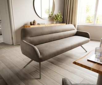 DELIFE Esszimmerbank Taya-Flex 200 cm Mikrofaser Taupe Vintage Kreuzgestell kantig Effektfinish Titan Taschenfederkern, B&auml;nke