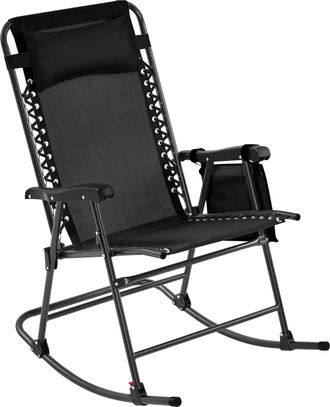 Yaheetech Schaukelstuhl Klappbarer Gartenstuhl mit Abnehmbarem Kopfkissen Faltbarer Outdoor Stuhl bis 120 kg Belastbar für Außenbereich, Schwarz