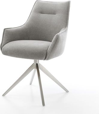 DELIFE Drehstuhl Alja-Flex mit Armlehnen Strukturstoff Soft Grau Kreuzgestell breit Edelstahl 360&deg; drehbar Wippfunktion Taschenfederkern, Esszimmerst&uuml;hle