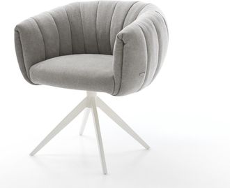 DELIFE Drehstuhl Jada-Flex Strukturstoff Soft Grau Kreuzgestell breit Wei&szlig; 360&deg; drehbar Wippfunktion Taschenfederkern, Esszimmerst&uuml;hle