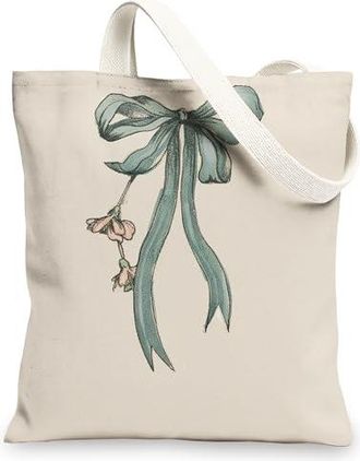 Generic Sacs fourre-tout en toile florale, design botanique élégant, sacs à provisions réutilisables, style vintage chic léger lavable en toile Ba, beige, 13x