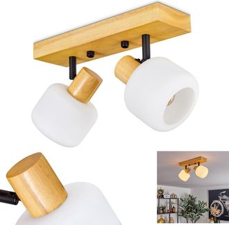 HOFSTEIN Deckenleuchte Miguas, moderne Deckenlampe aus Holz/Metall/Glas in Naturfarben/Schwarz/Weiß, Leuchte 2-flammig im skandinavischen Design mit verstellba