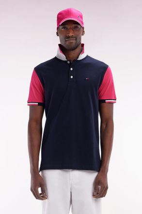 Eden Park Polo &Agrave; Manches Courtes Colorblock En Coton Fuchsia Coupe Droite