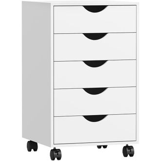 HOMCOM Caisson bureau mobile - HOMCOM - sur roulettes - avec 5 tiroirs - en bois - 40 x 40 x 67 cm - blanc